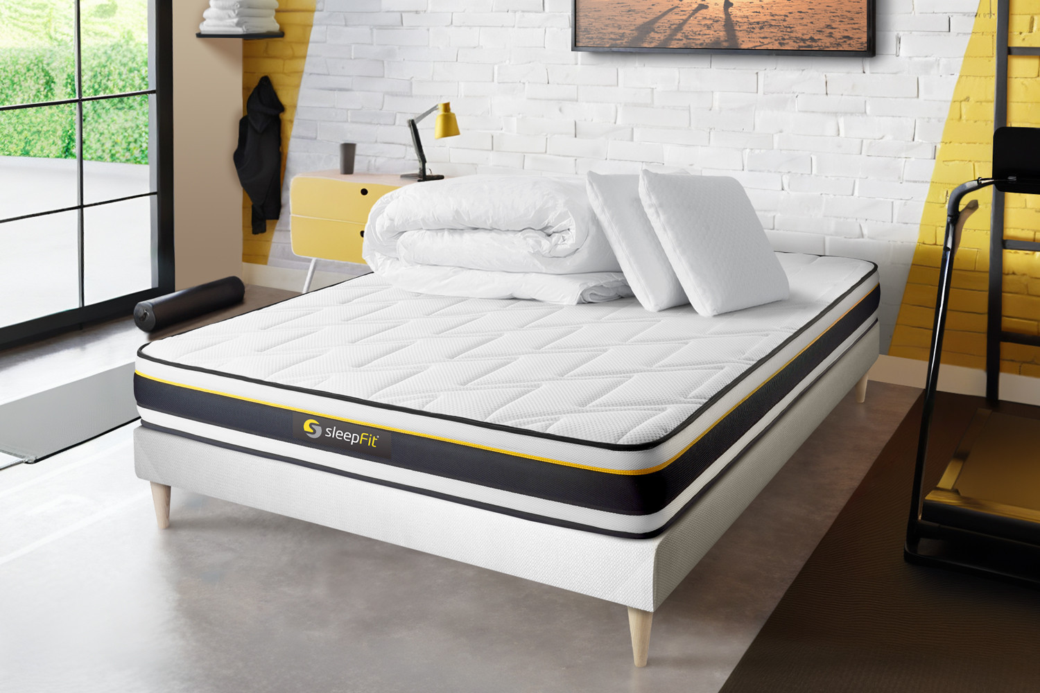 Pack lit complet 180x200 cm - Matelas + Sommier Blanc (en kit) + 2 ...