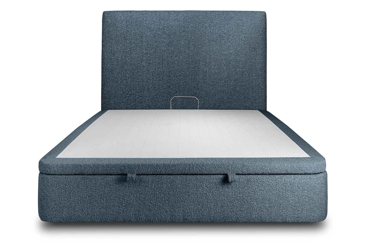Lit coffre 200x200 cm avec Tête de lit tapissée - Tissu Bouclette Bleu